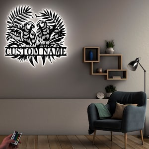 Custom Parrot Metal Wall Art LED Light, Personalized Bird Lover Name ...