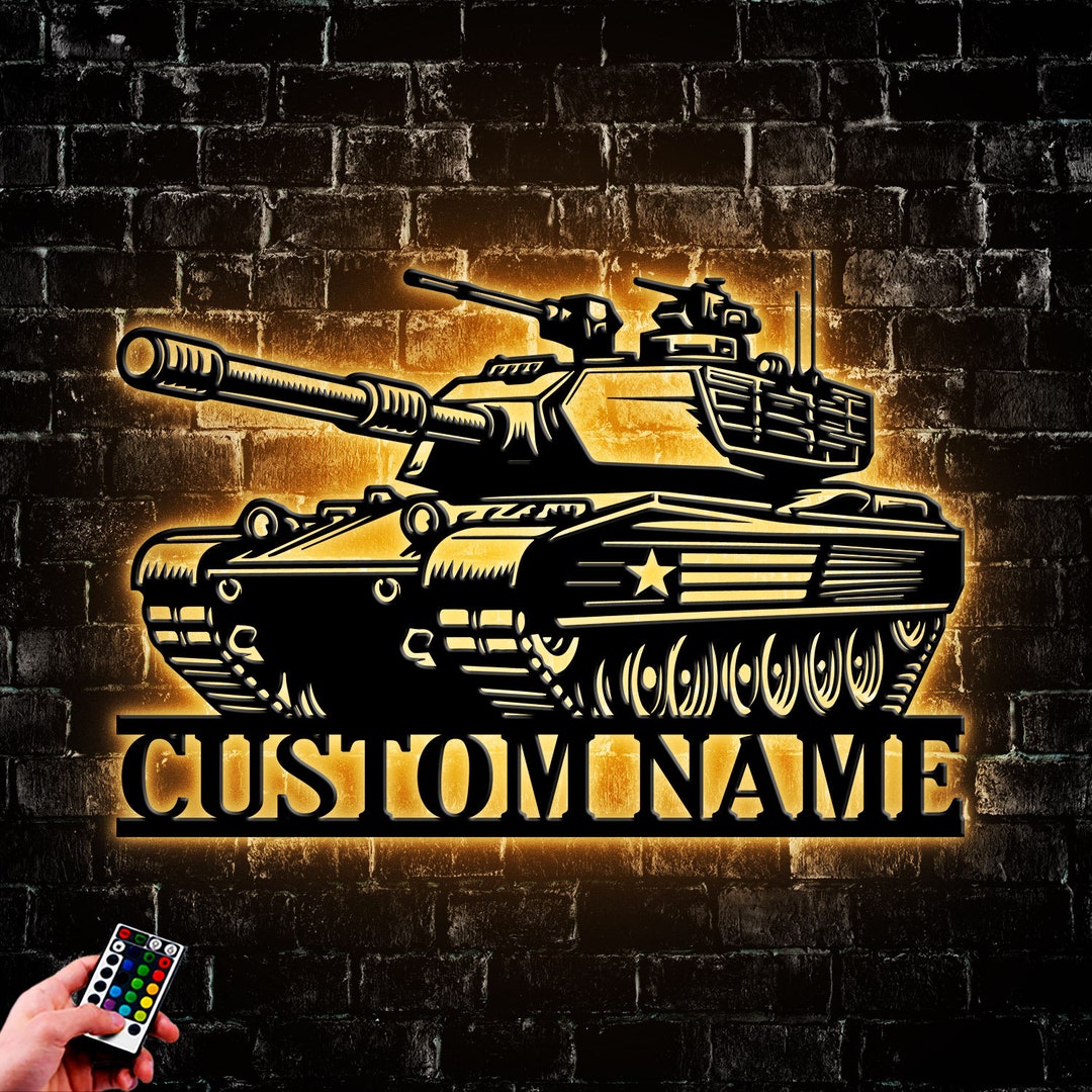 Custom Us Military Tank Metal Wall Art Led Light, Personalized American ...