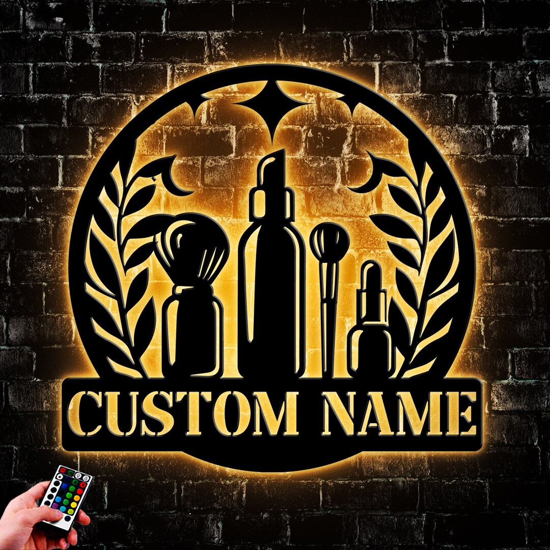 Custom Beauty Cosmetics Metal Wall Art Led Light, Personalized Makeup ...