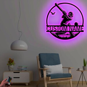 Custom Cricket Metal Wall Art Led Light, Personalized Cricket Player ...