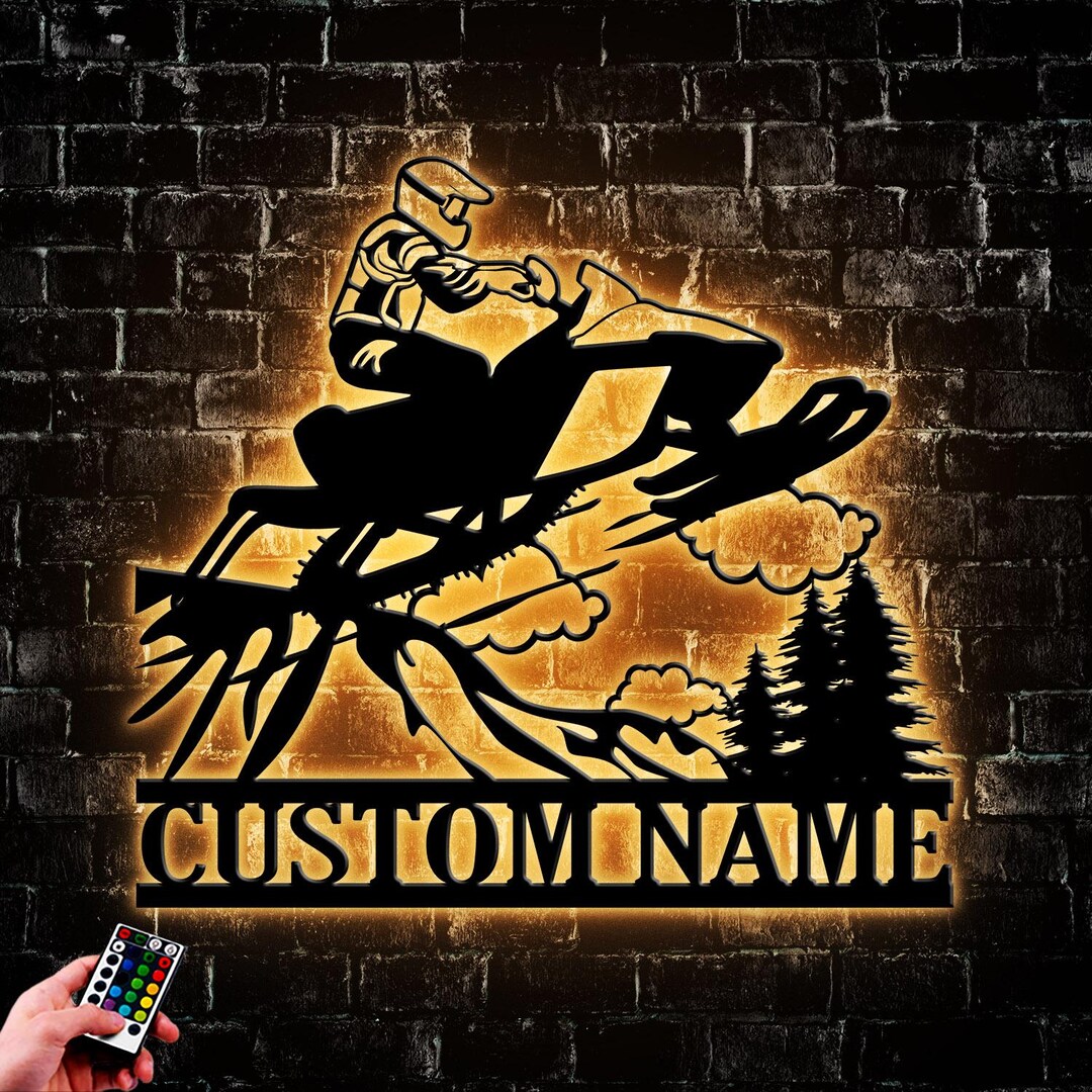 Custom Snowmobile Metal Wall Art LED Light, Personalized Snow Mobile ...