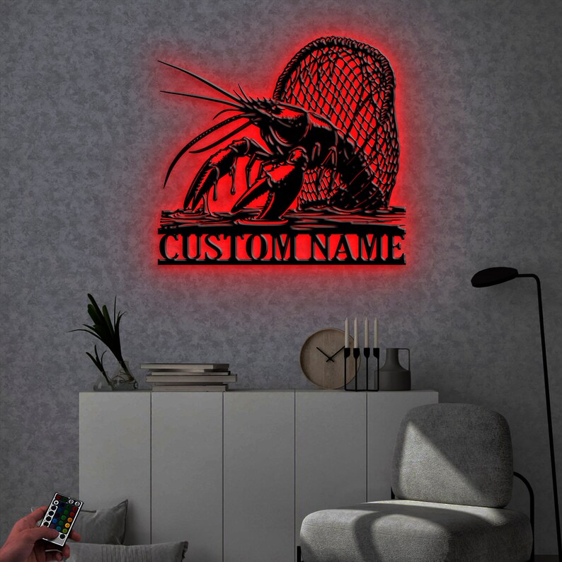 Custom Crawfish Metal Wall Art LED Light, Personalized Ocean Lover Name ...