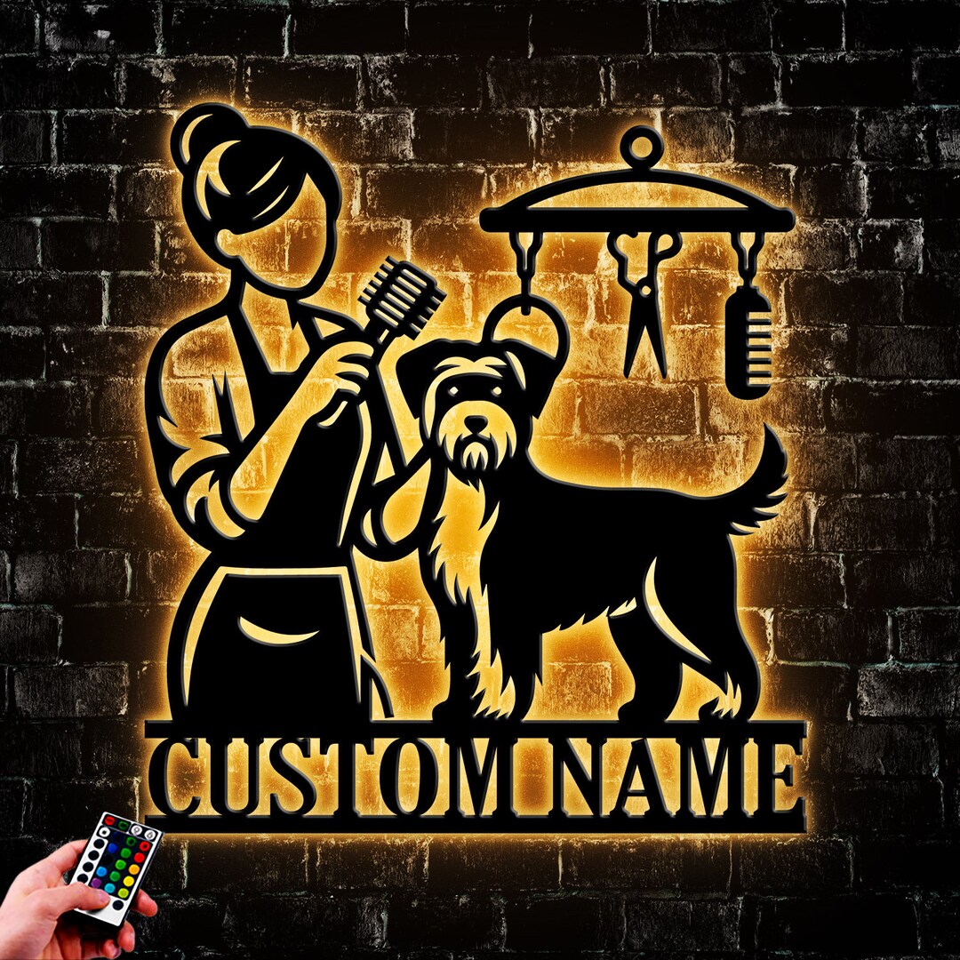 Custom Dog Grooming Hair Salon Metal Wall Art Led Light, Personalized ...