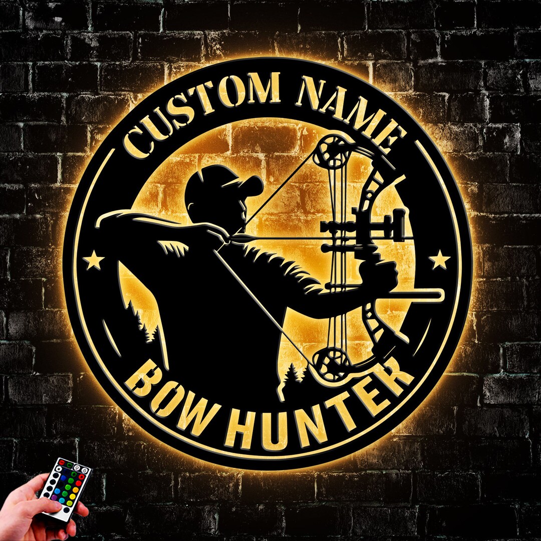 Custom Compound Bow Hunter Metal Wall Art Led Light, Personalized Bow ...