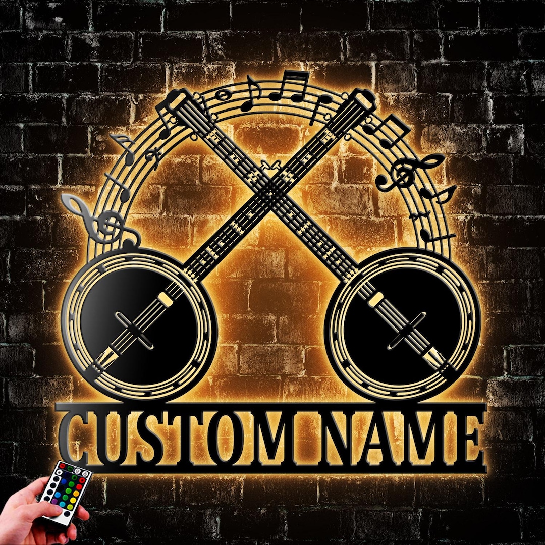 Personalized Banjo Music Metal Wall Art Led Light Banjo Musical Player ...