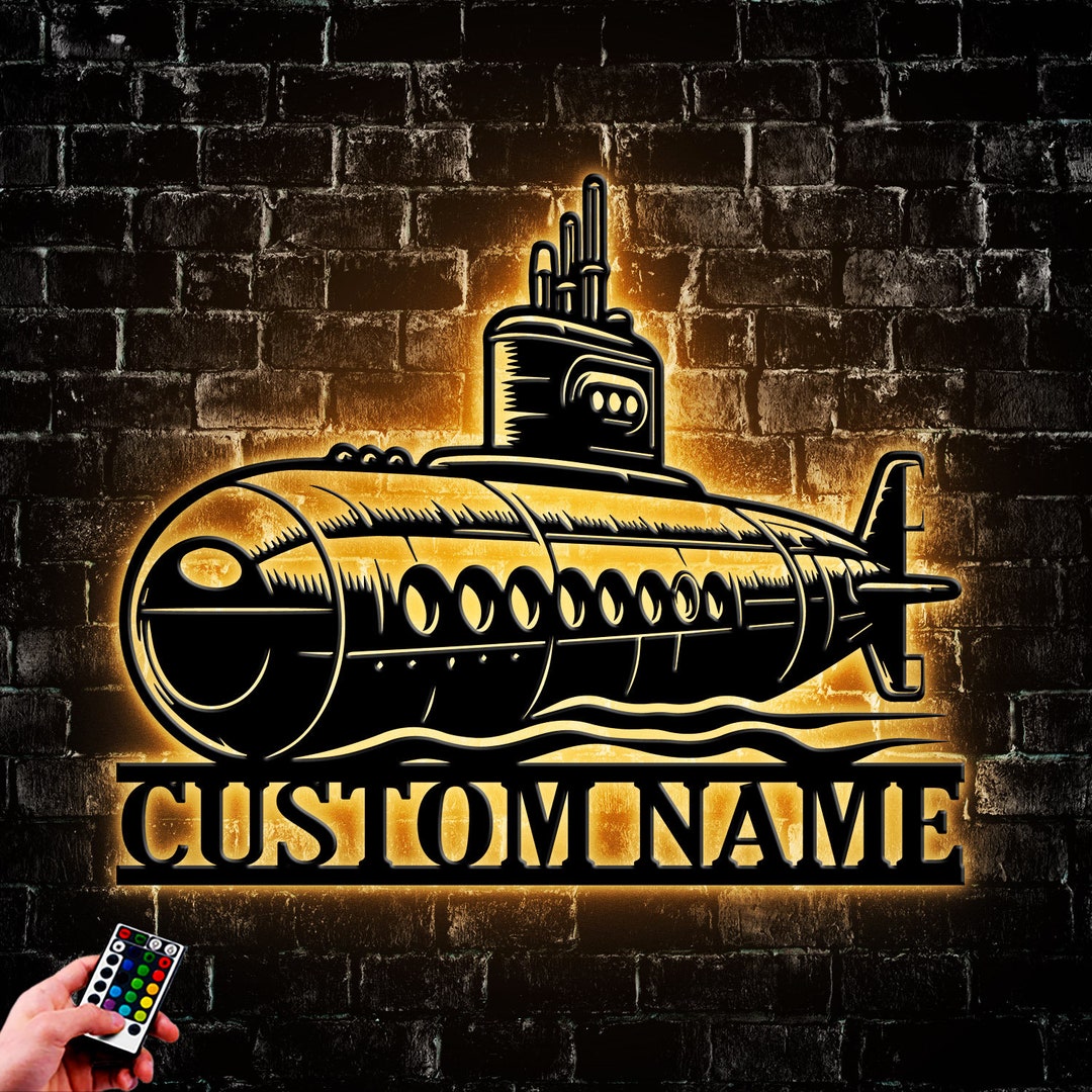 Custom Submarine Metal Wall Art Led Light, Personalized Sailor Name ...