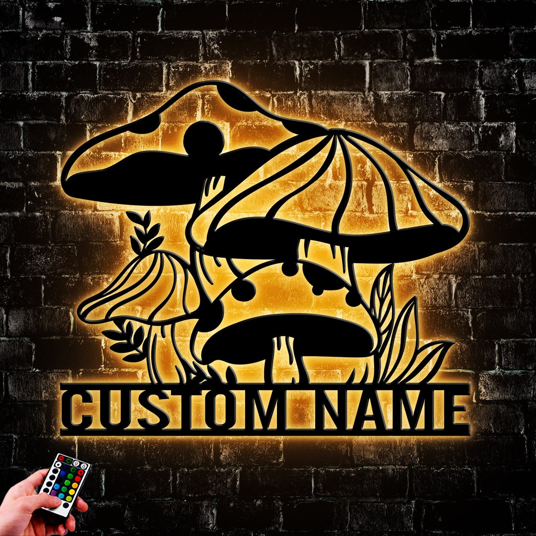 Custom Mushrooms Metal Wall Art Led Light, Personalized Plant Lover ...