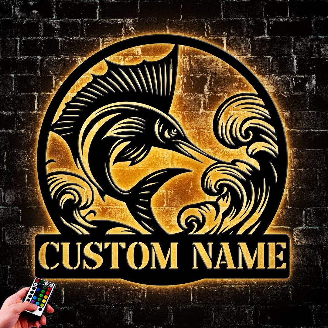 Custom Sailfish Metal Wall Art Led Light, Personalized Angler Name Sign ...