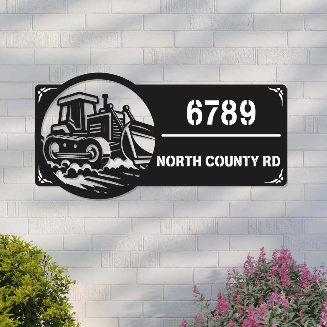 Custom Bulldozer Dozer Address Sign, Personalized Dozer Name Yard Stake ...