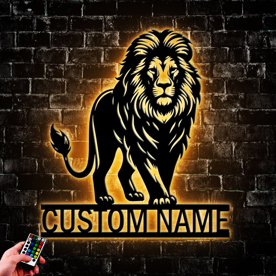 Custom Awesome Lion Metal Wall Art Led Light, Personalized Lion Lover ...