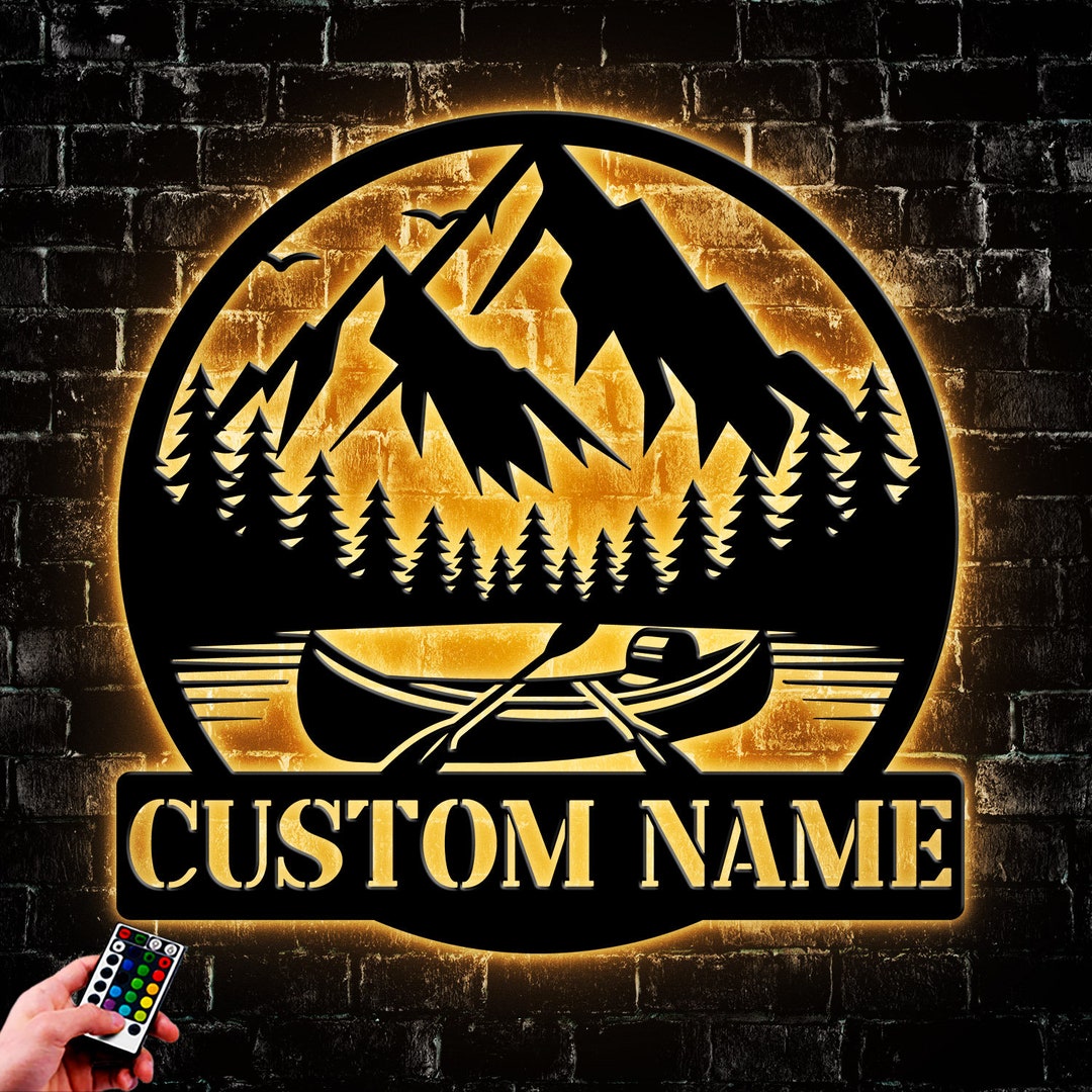 Custom Canoe Metal Wall Art Led Light, Personalized Kayak Outdoor Name ...