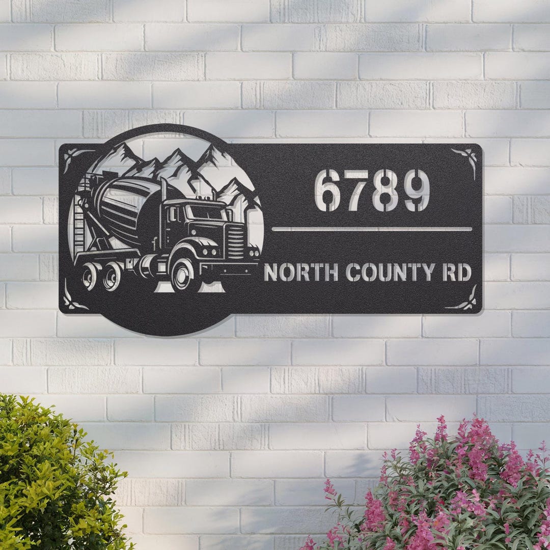 Custom Concrete Mixer Address Sign, Personalized Trucker Name Yard ...