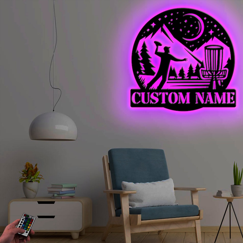 Custom Disc Golf Metal Wall Art Led Light, Personalized Disc Golfer ...