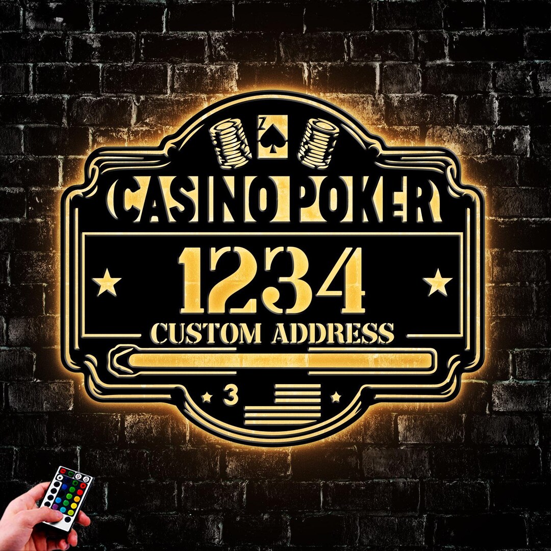 Custom Casino Poker Metal House Number LED Light, Personalized Address ...