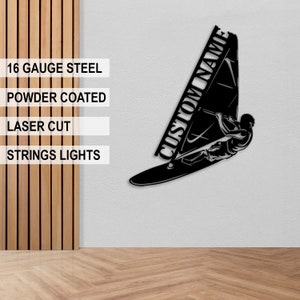 Custom Windsurfing Metal Wall Art Led Light, Personalized Windsurfer ...