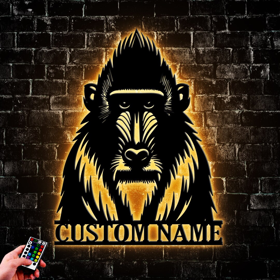 Custom Mandrill Monkey Metal Wall Art LED Light, Personalized Mandrill ...