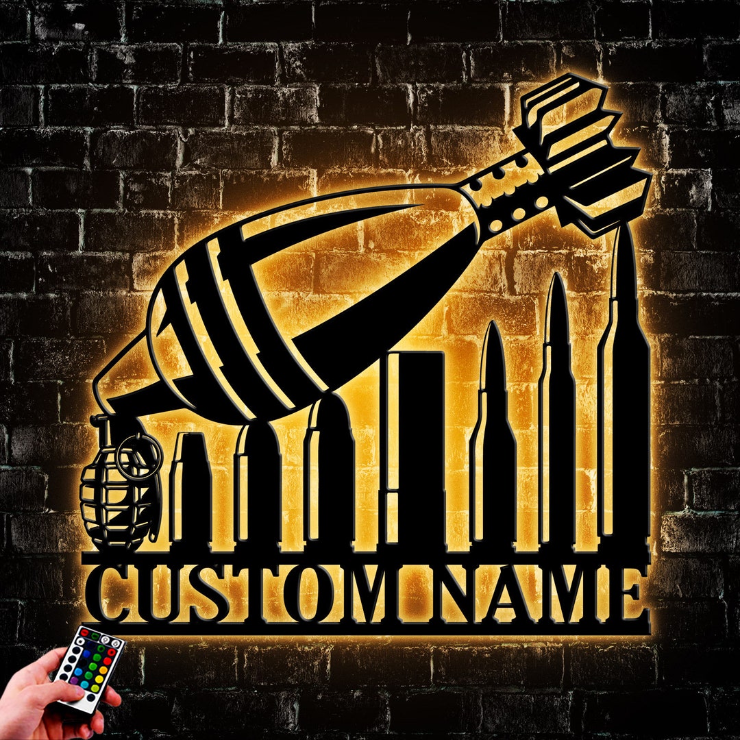 Custom Armory Metal Wall Art LED Light, Personalized Gun Shop Name Sign ...
