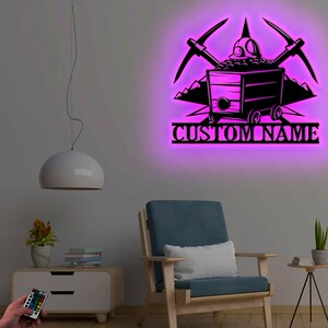 Custom Coal Mining Metal Wall Art Led Light, Personalized Miner Name ...