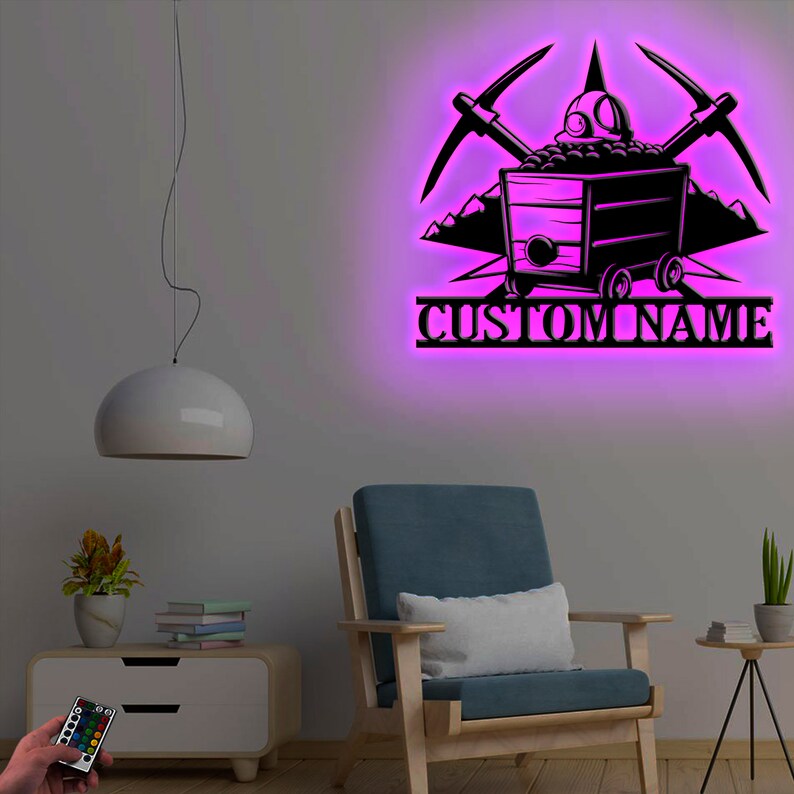 Custom Coal Mining Metal Wall Art Led Light, Personalized Miner Name ...