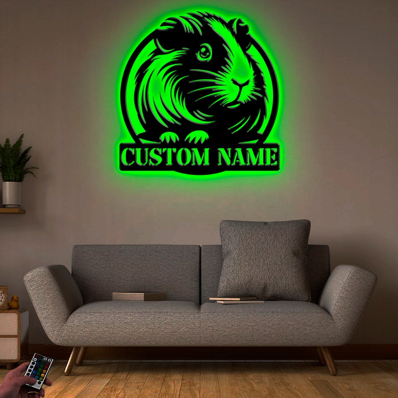 Custom Guinea Pig Metal Wall Art Led Light, Personalized Cavy Lover ...