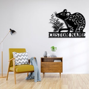 Custom Floral Rat Metal Wall Art Led Light, Personalized Wild Flower ...