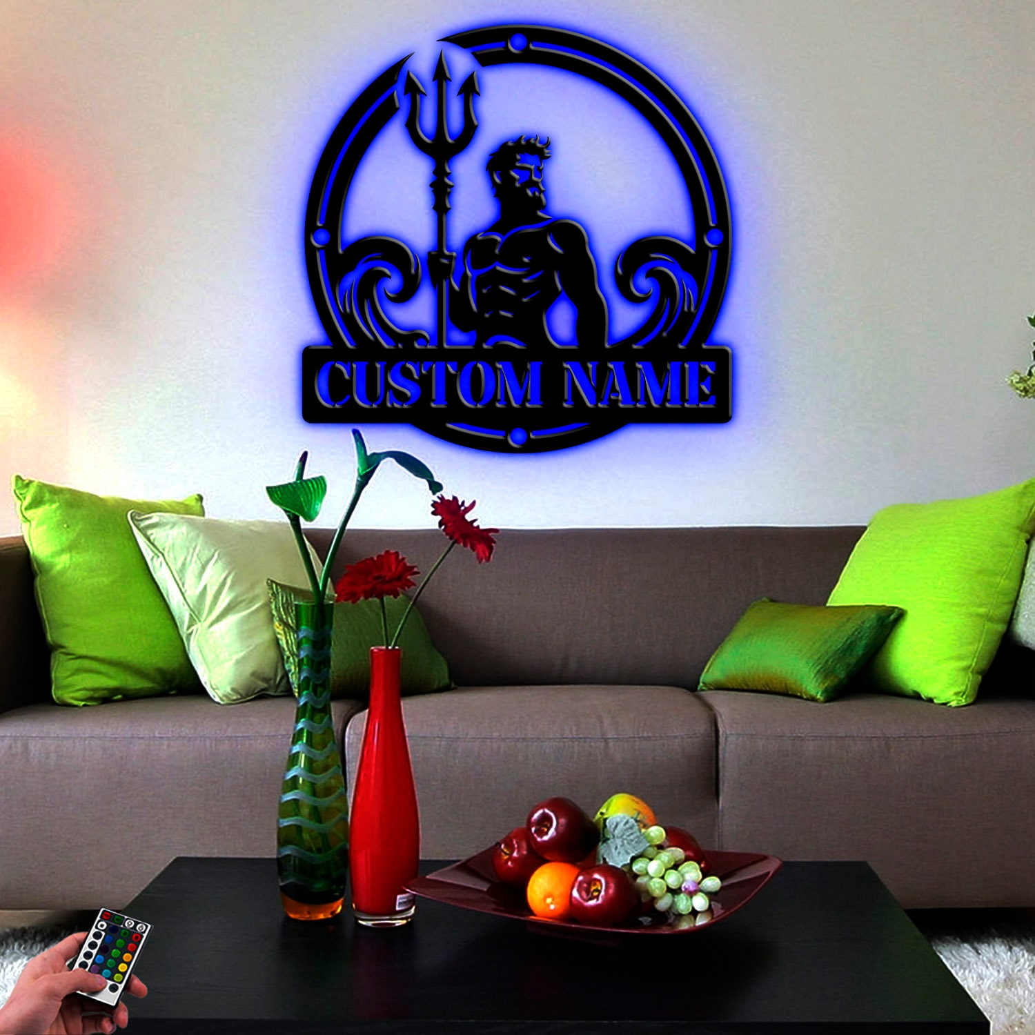 Custom Poseidon Trident Metal Wall Art Led Light, Personalized Greek ...