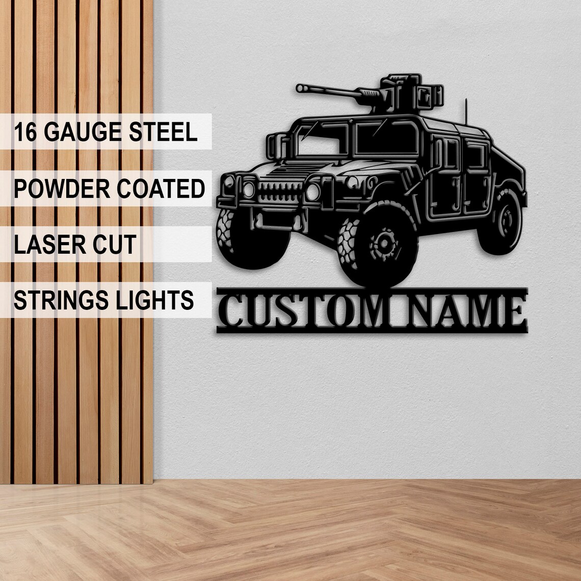 Custom Humvee Metal Wall Art LED Light, Personalized Humvee Driver Name ...