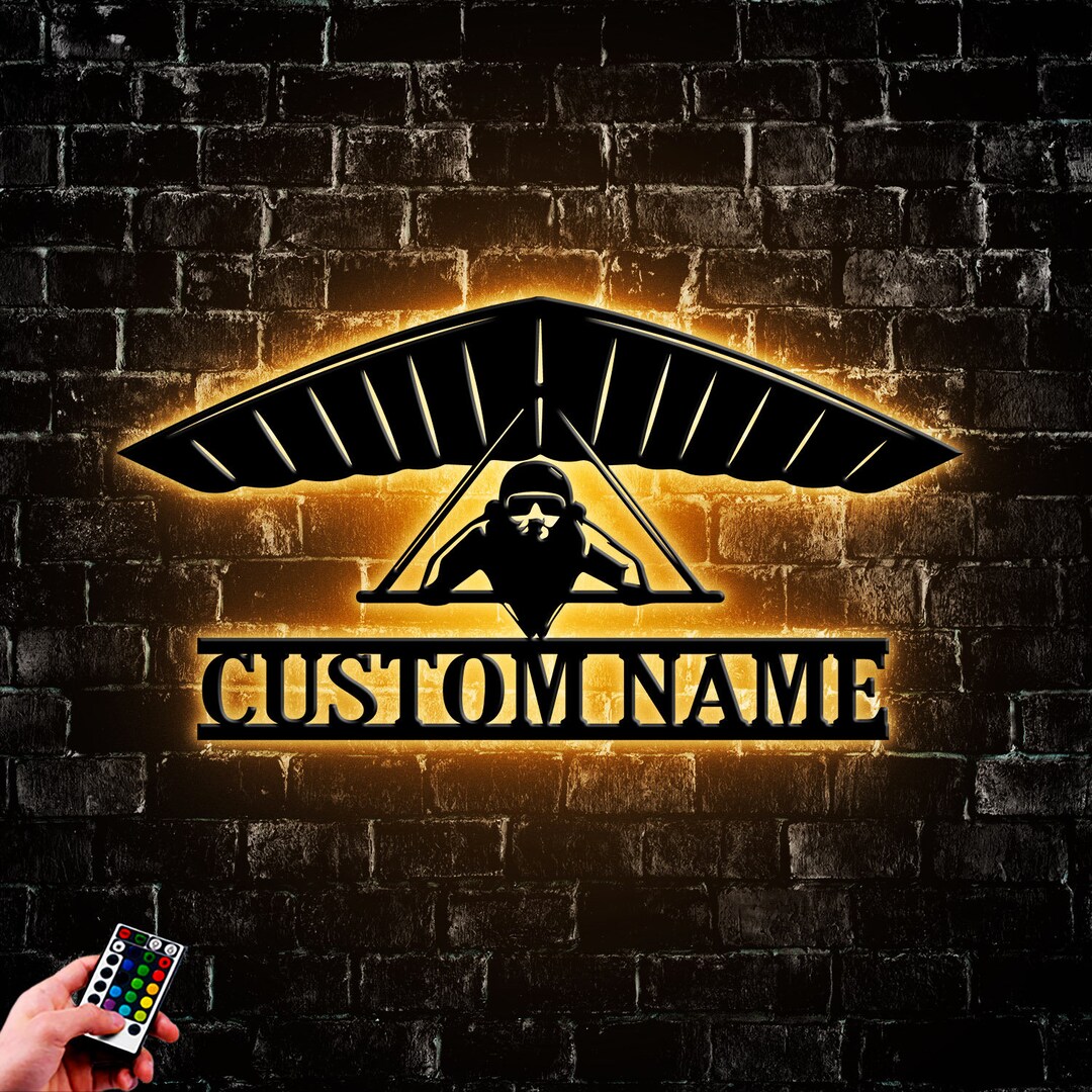 Custom Hang Gliding Metal Wall Art LED Light, Personalized Hang Glider ...