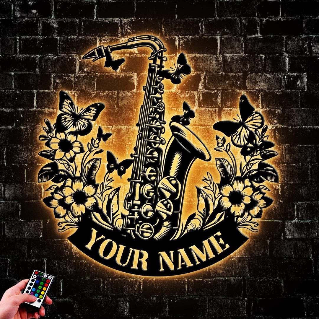 Custom Saxophone With Butterflies Metal Wall Art LED Light ...