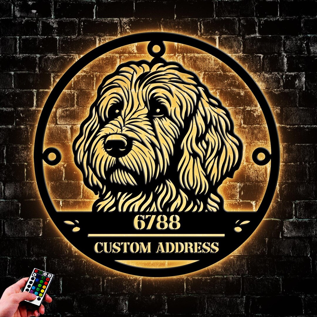 Custom Goldendoodles Peeking Metal House Number LED Light, Personalized ...
