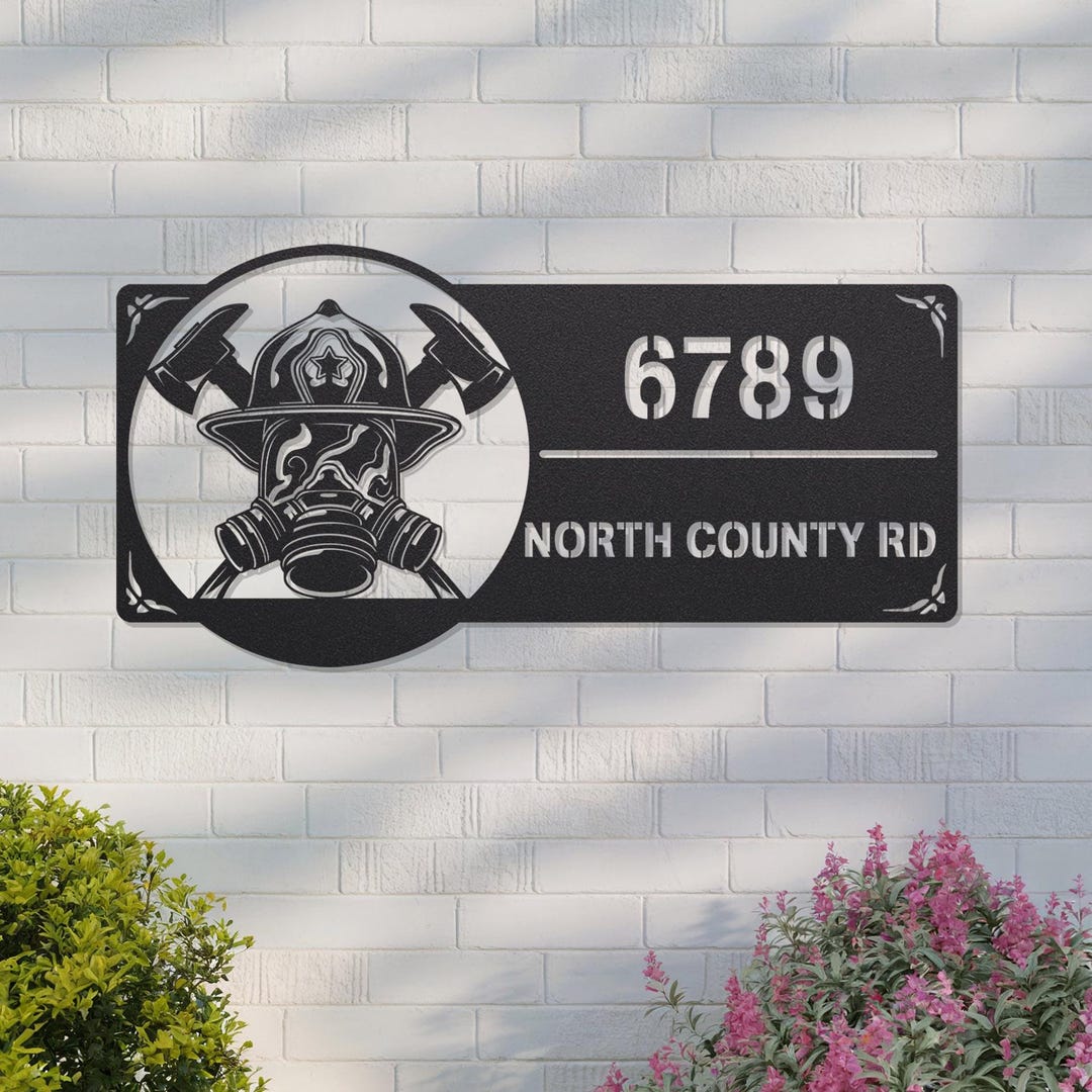 Custom Firefighter Address Sign, Personalized Fireman Name Yard Stake ...