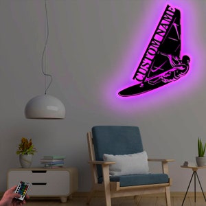Custom Windsurfing Metal Wall Art Led Light, Personalized Windsurfer ...