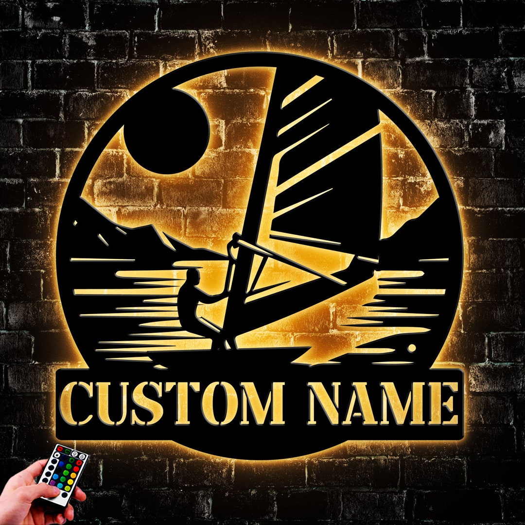Custom Windsurfing Metal Wall Art Led Light, Personalized Windsurfer ...