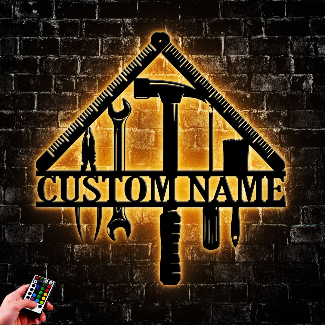 Custom Work Repairs Roofs Metal Wall Art Led Light, Personalized ...