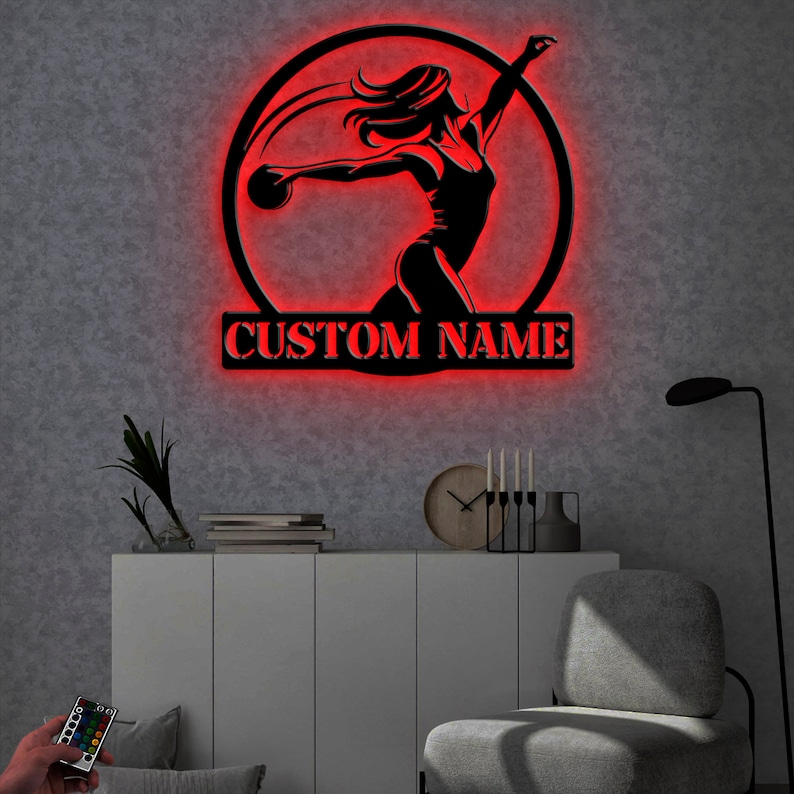 Custom Female Discus Thrower Metal Wall Art LED Light, Personalized ...