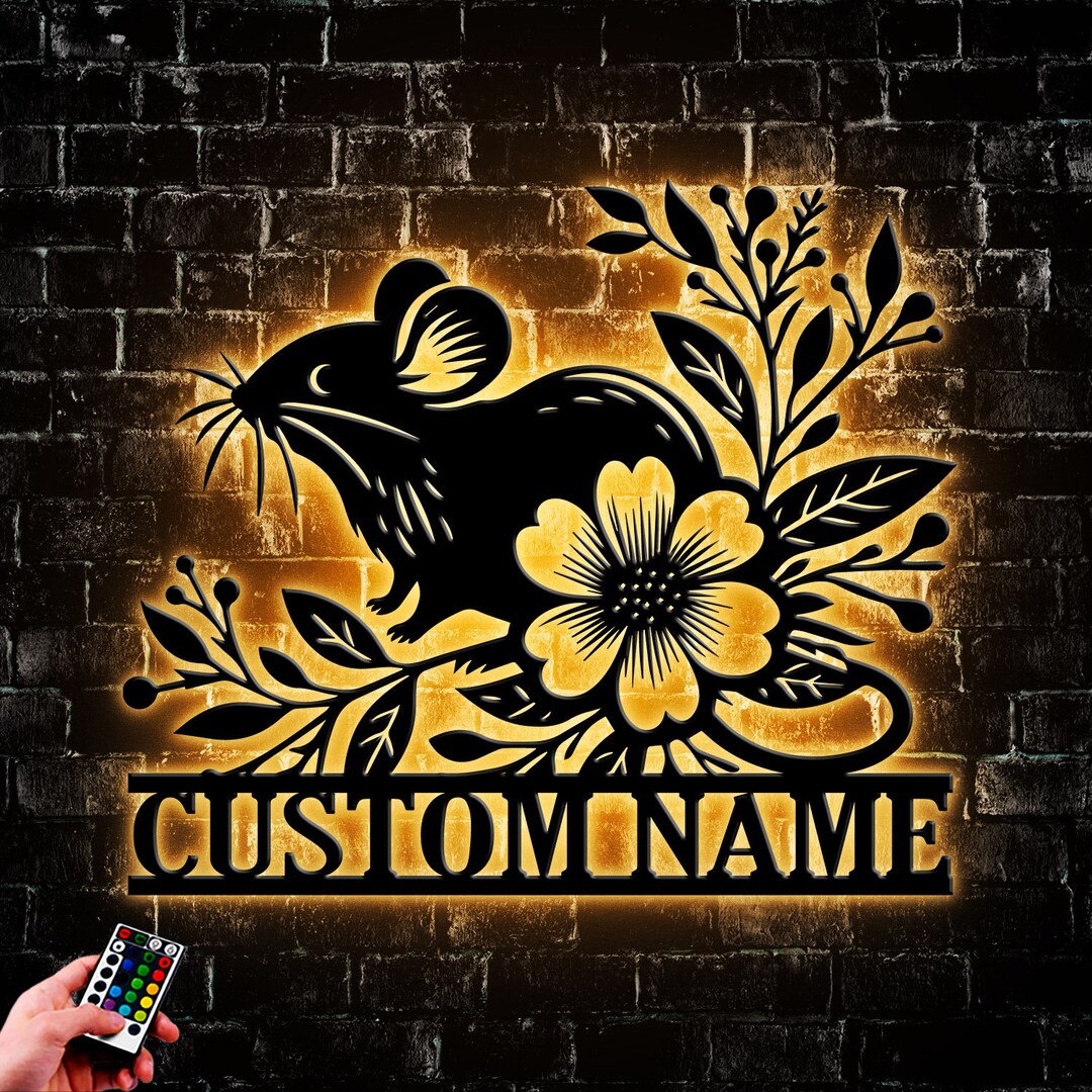 Custom Floral Rat Metal Wall Art Led Light, Personalized Wild Flower ...