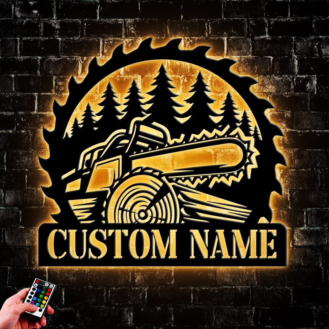 Custom Chainsaw Wood Metal Wall Art Led Light, Personalized Woodworker ...