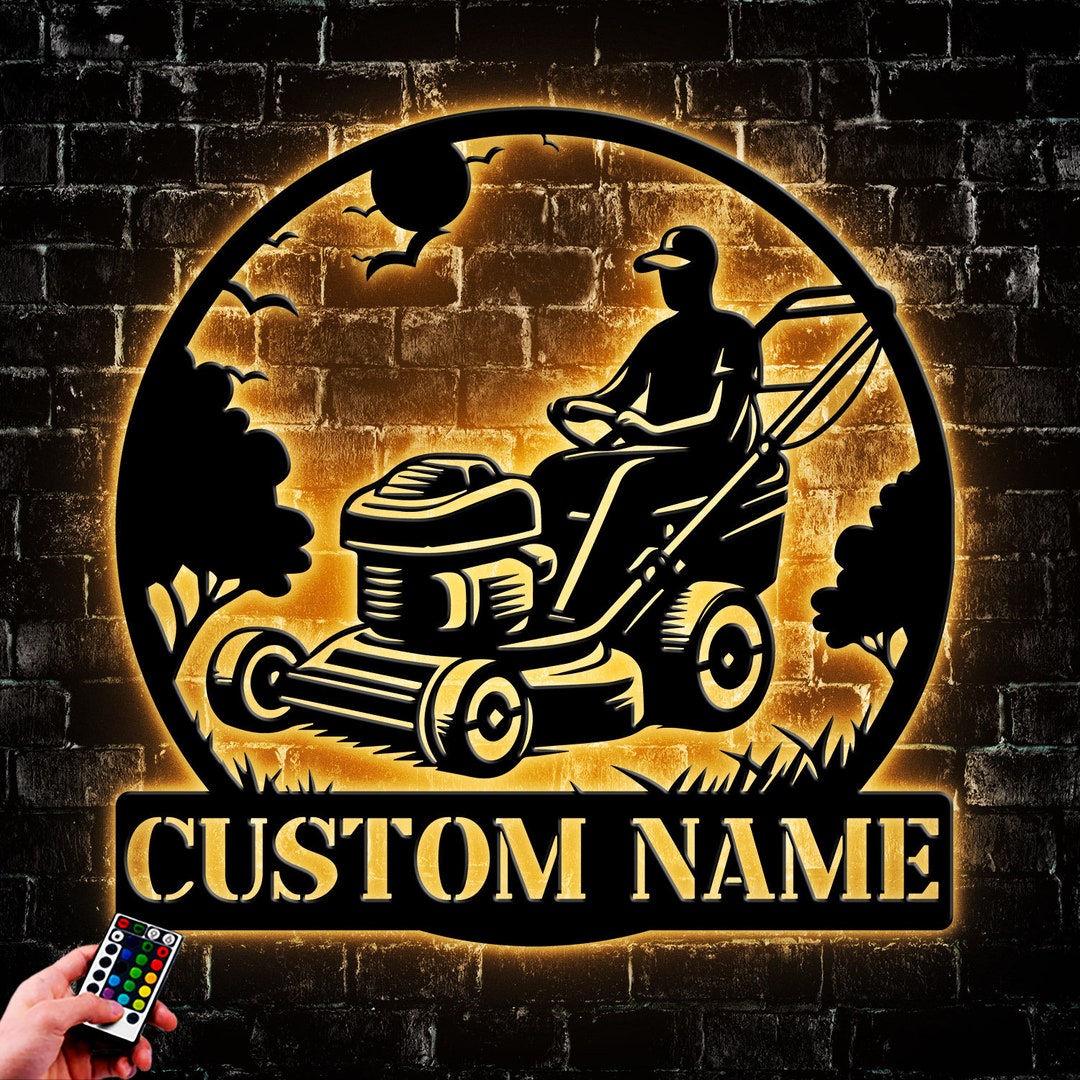 Custom Lawn Mower Metal Wall Art LED Light, Personalized Lawn Mower ...