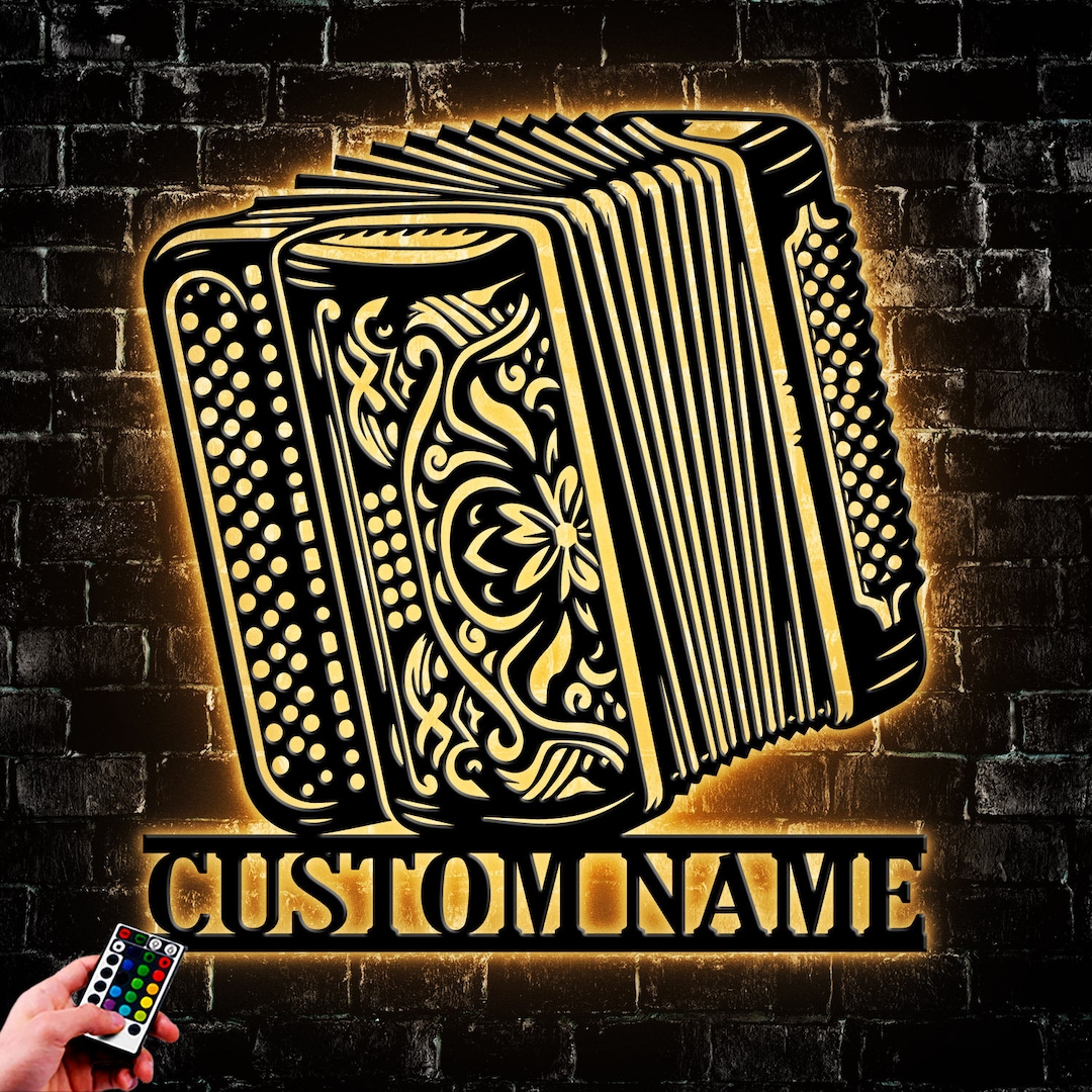 Custom Accordion Musical Instrument Metal Wall Art Led Light ...