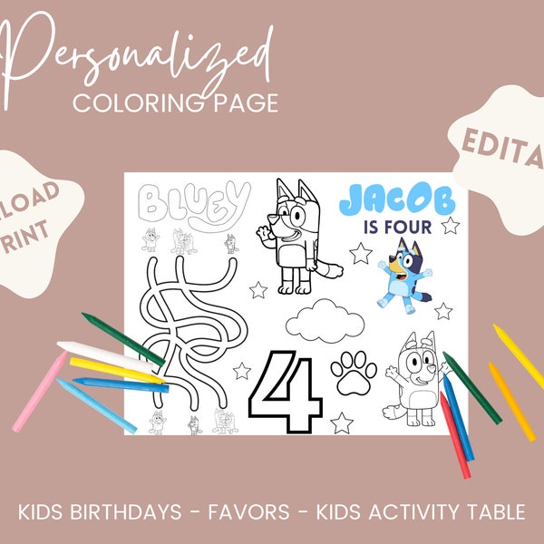 Bluey Personalized Coloring Pages - Etsy