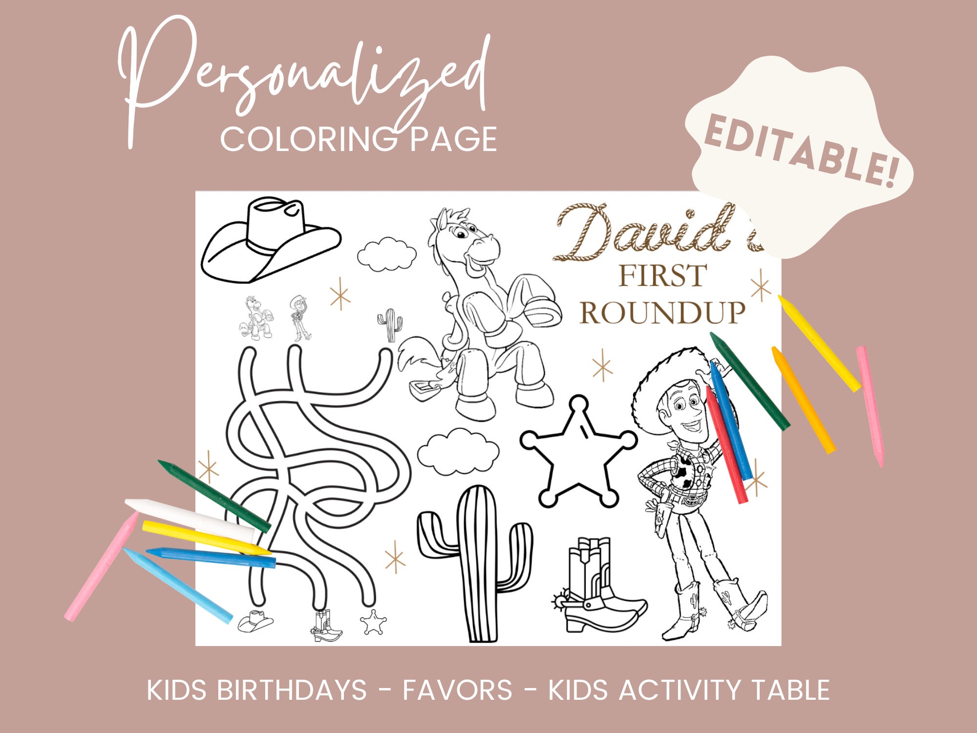 Woody Theme - Personalized Coloring Page - Etsy