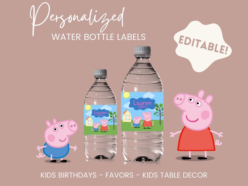 Peppa and George Water Bottle Labels - Etsy