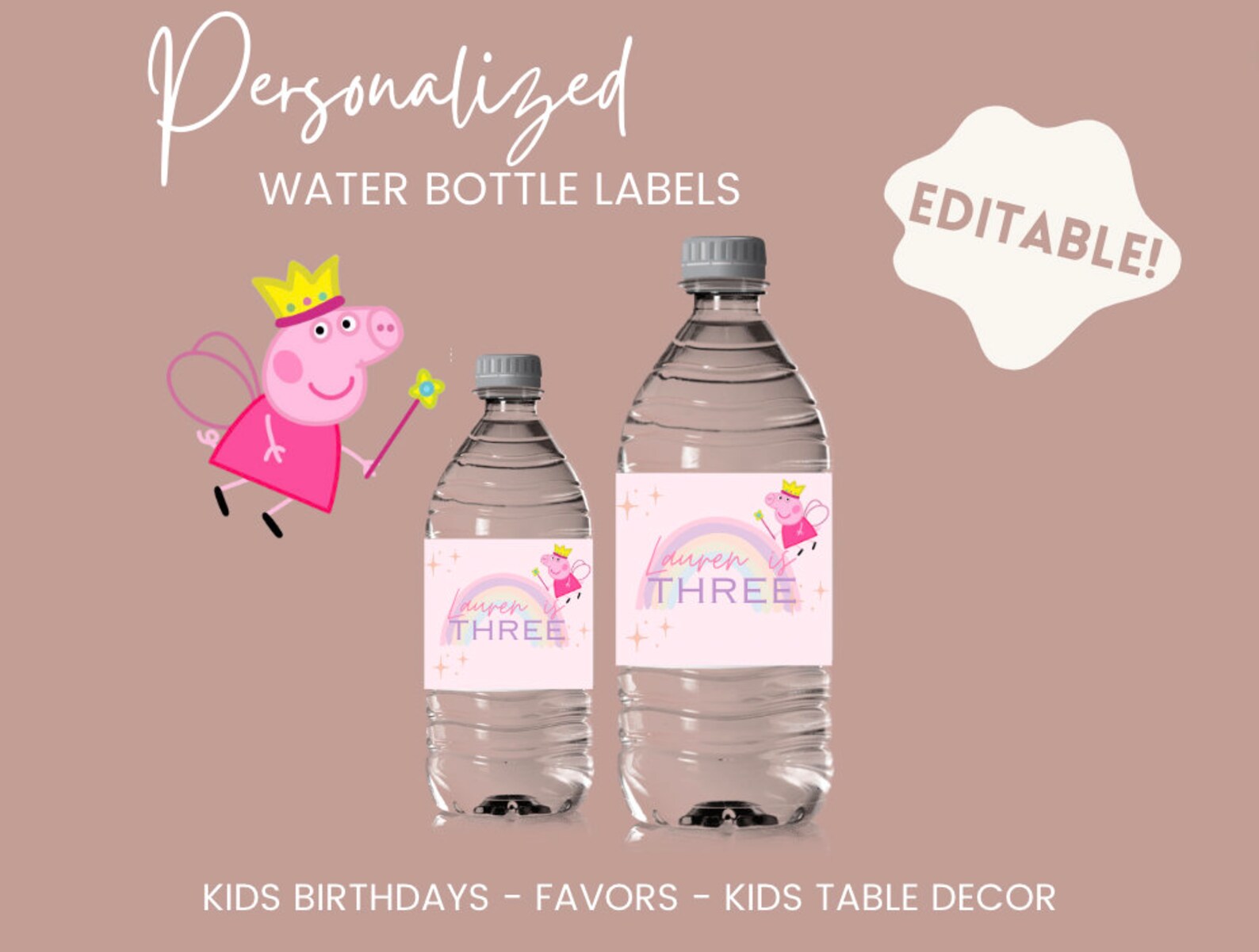 Peppa Pig Water Bottle Labels - Etsy