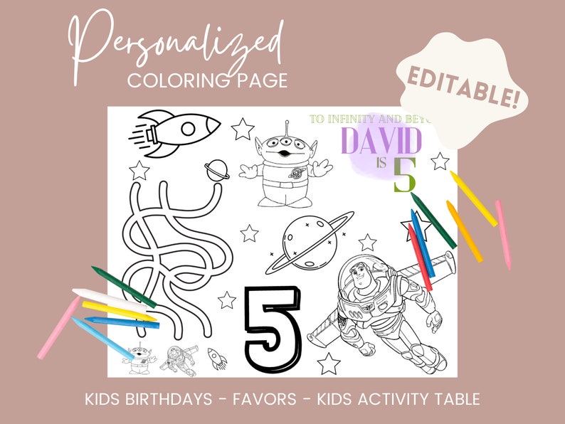 Buzz Theme - Personalized Coloring Page - Etsy