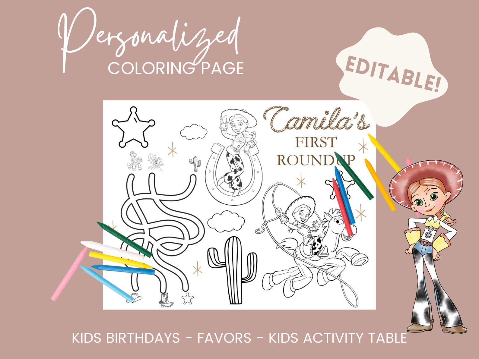 Jessie Theme - Personalized Coloring Page - Etsy