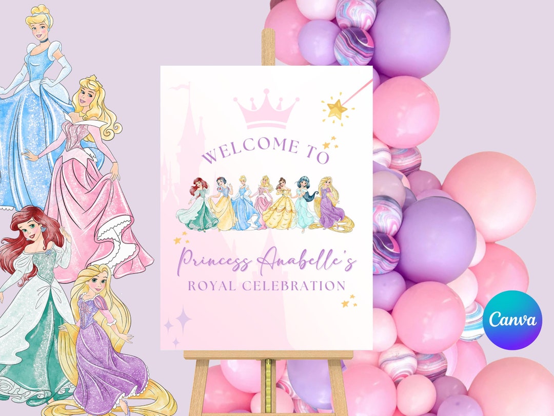 Princess Birthday Welcome Sign: Editable Party Poster (digital Download ...