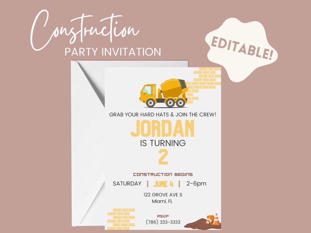 Construction - Editable Party Invitation - Etsy