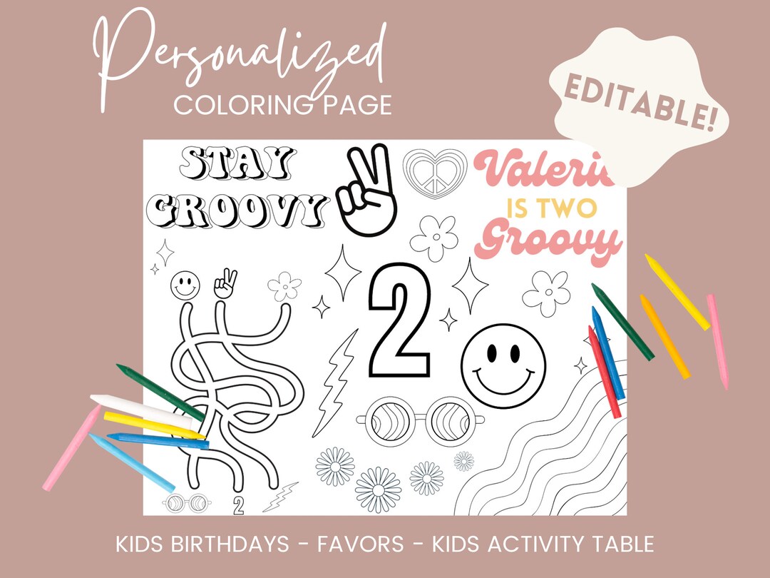 Two Groovy - Personalized Coloring Page - Etsy