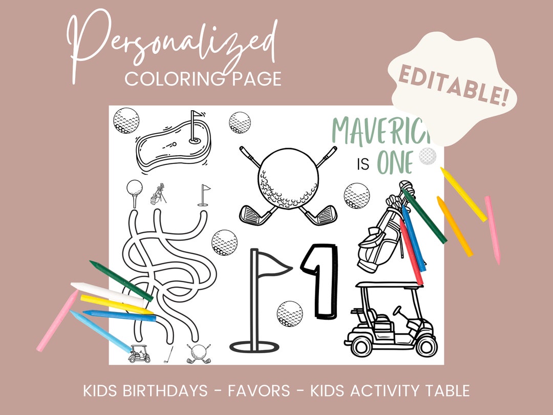 Golf Theme - Personalized Coloring Page - Etsy