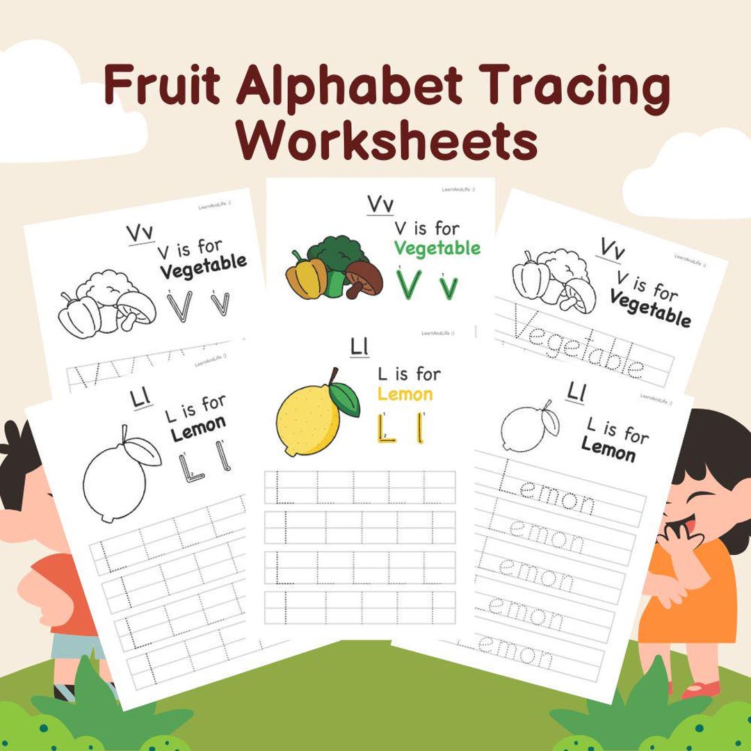 Fruit Alphabet Tracing Worksheets for Kids - Etsy